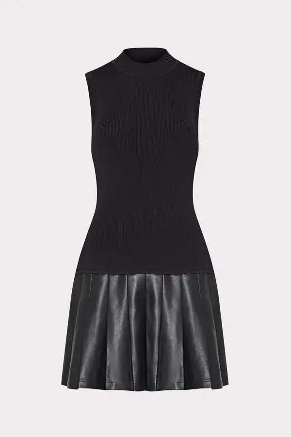 MILLY Leather Skirt Knit Mini Dress
