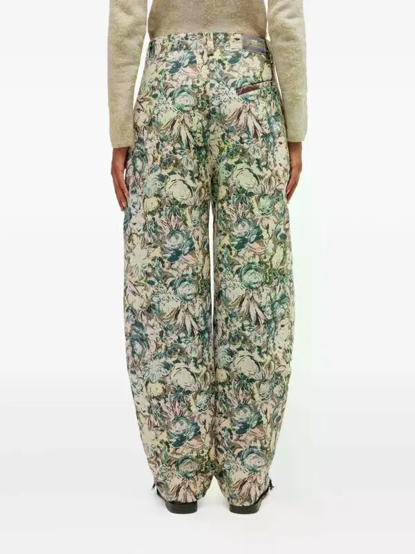 GANNI Floral Jacquard Trousers - Neutrals