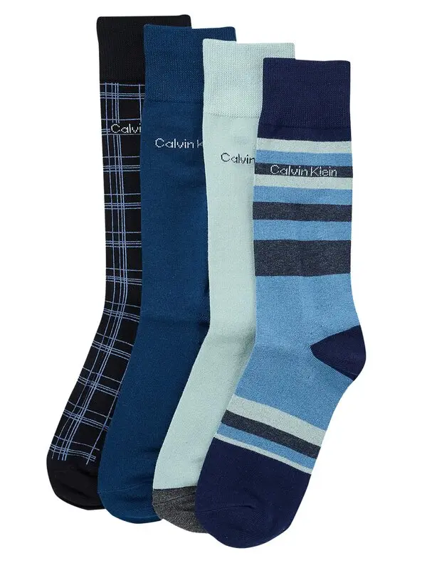 Calvin Klein Combed Cotton 4-pack Dress Socks - Blue Multi