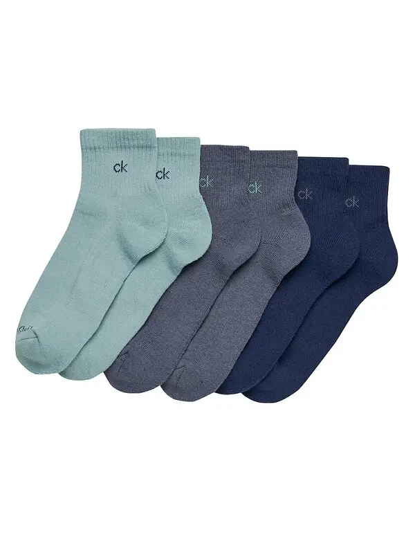 Calvin Klein Knit Quarter Socks 6 Pack - Blue Assorted