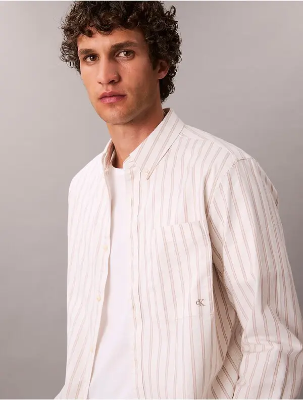 Calvin Klein Stripe Oxford Classic Button-down Shirt - Tofu