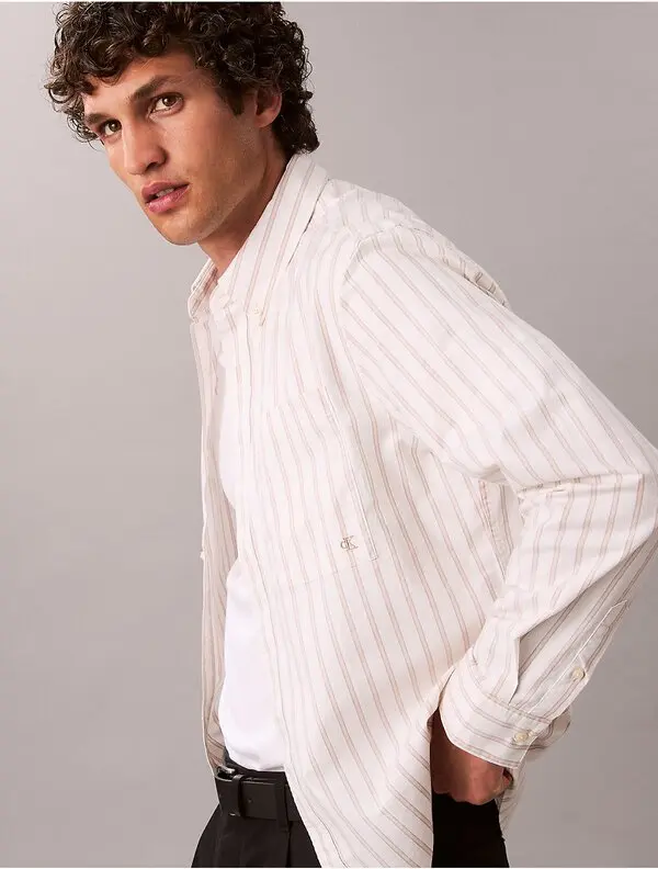 Calvin Klein Stripe Oxford Classic Button-down Shirt - Tofu