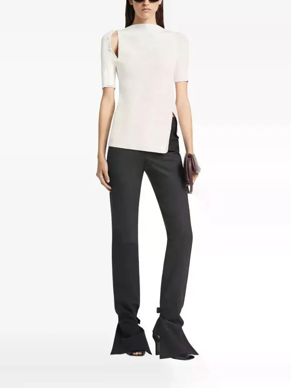 COURREGES Ribbed-knit Top With Cut-out And Embroidered Logo