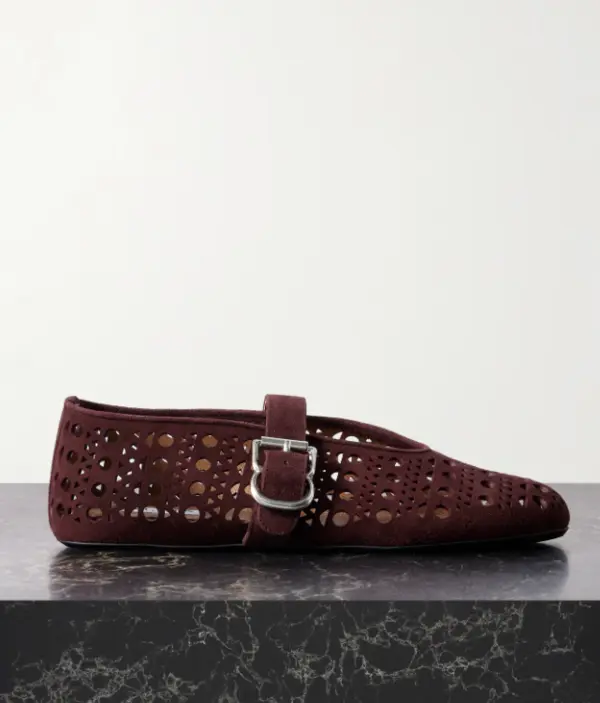 Alaïa Laser-cut Suede Ballet Flats - Burgundy