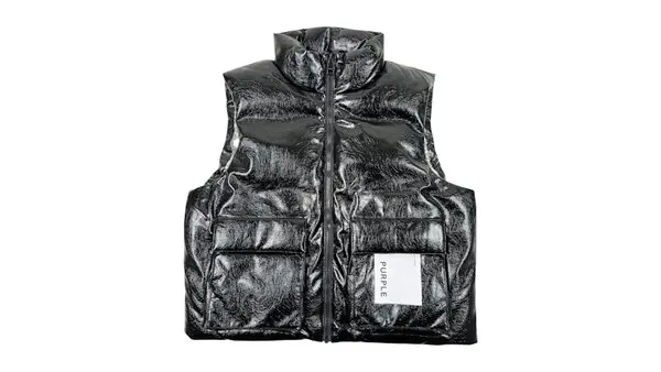 PURPLE BRAND Pu Leather Puffer Vest - Black