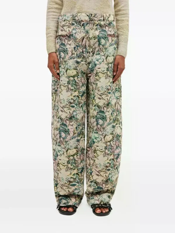 GANNI Floral Tapestry Jacquard Trousers - Neutrals