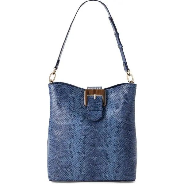 Brahmin Celina Croc Embossed Leather Bucket Bag - Navy