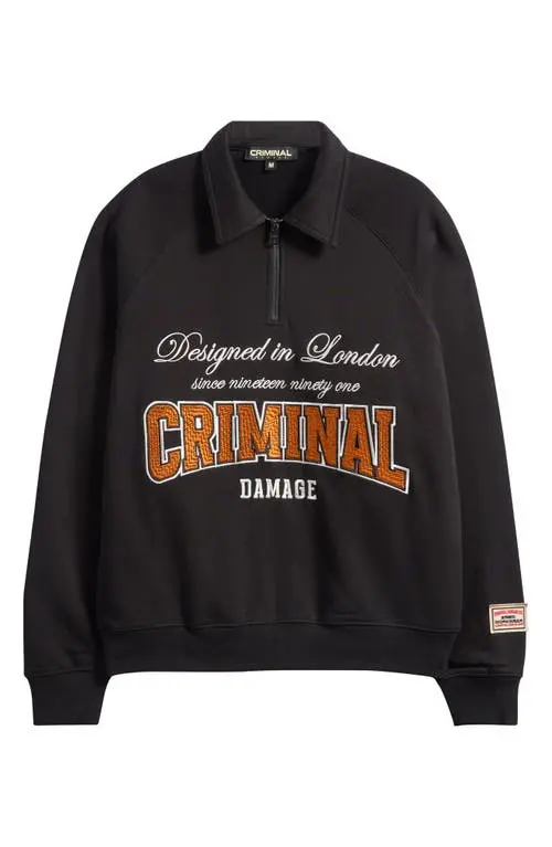 CRIMINAL DAMAGE Oversize Half Zip Polo Sweatshirt