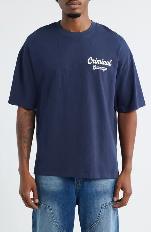CRIMINAL DAMAGE Bennett Oversize Logo Graphic T-shirt - Navy