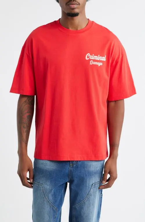 CRIMINAL DAMAGE Bennett Oversize Logo Graphic T-shirt - Red