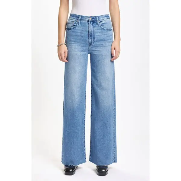 DAZE High Waist Raw Hem Wide Leg Jeans - Right On