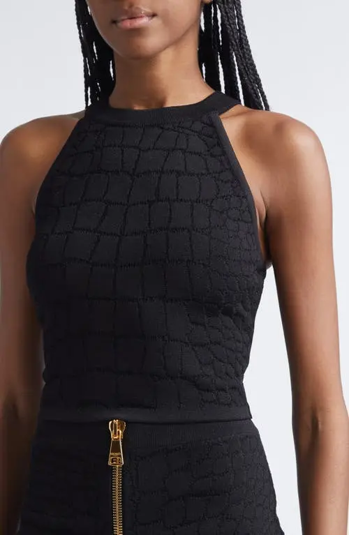 Balmain Croc Jacquard Knit Crop Tank