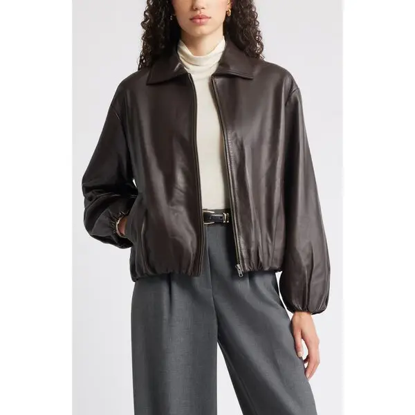 Nordstrom Bubble Hem Leather Bomber Jacket