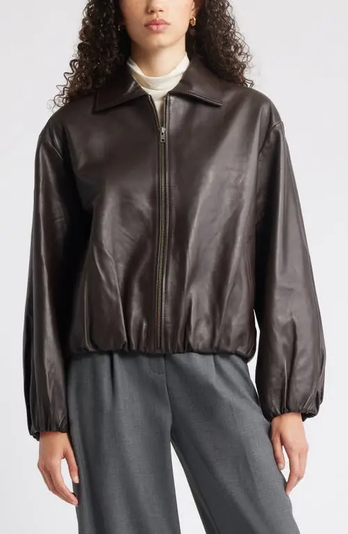 Nordstrom Bubble Hem Leather Bomber Jacket