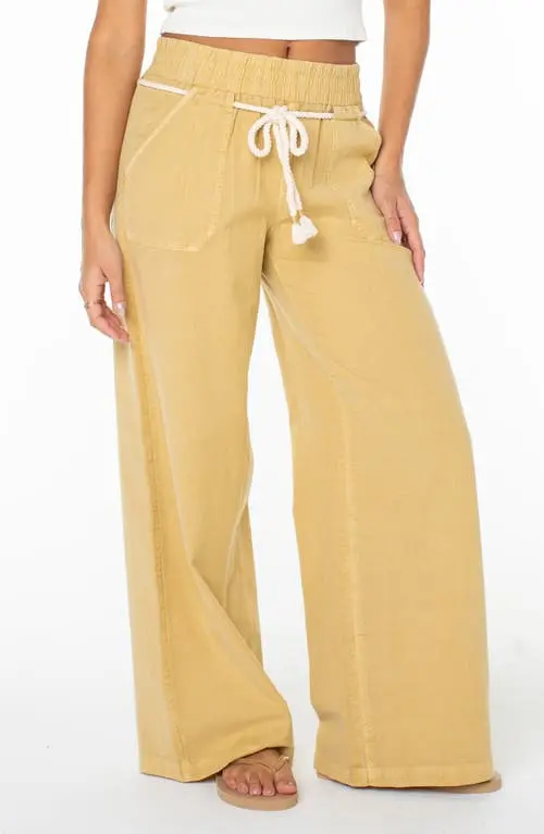 Roxy Drawstring Cotton And Linen Pants - Curry