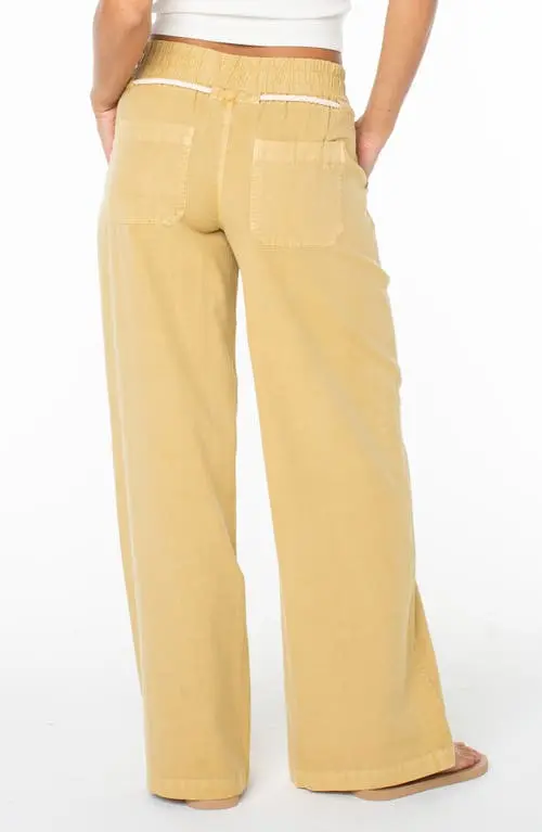 Roxy Drawstring Cotton And Linen Pants - Curry