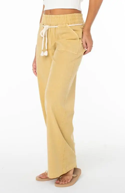 Roxy Drawstring Cotton And Linen Pants - Curry