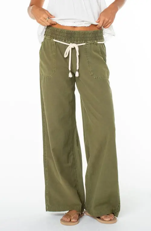 Roxy Drawstring Cotton And Linen Pants - Olive Branch