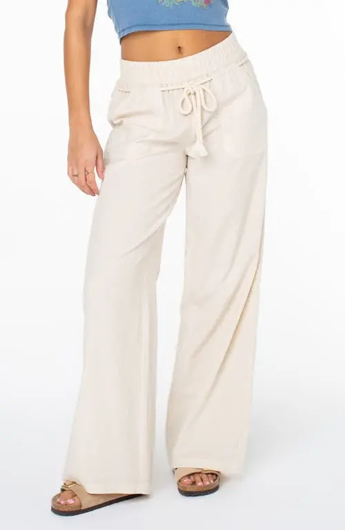 Roxy Drawstring Cotton And Linen Pants - Pumice Stone