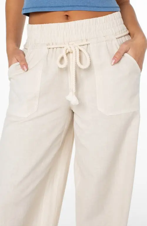 Roxy Drawstring Cotton And Linen Pants - Pumice Stone