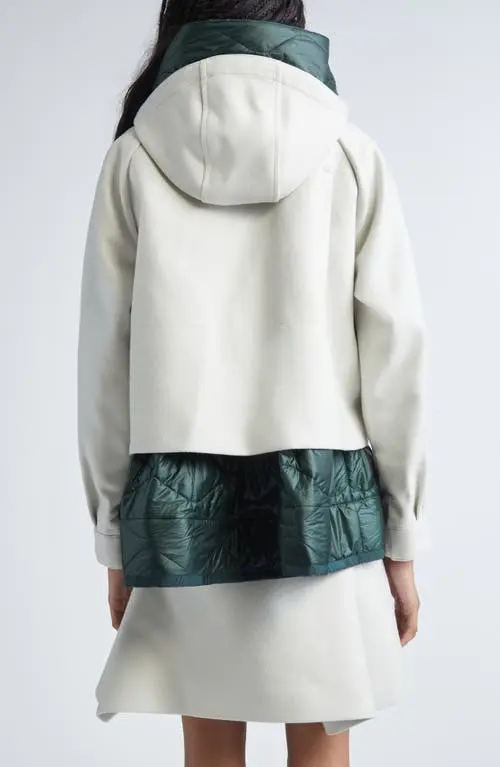 Sacai Mixed Media Blouson Jacket - Ecru/green