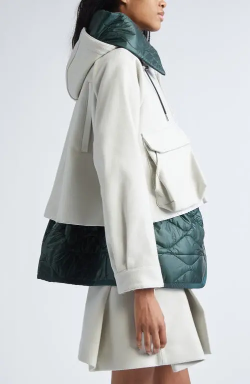 Sacai Mixed Media Blouson Jacket - Ecru/green