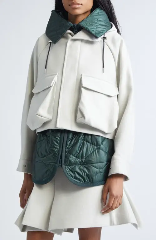 Sacai Mixed Media Blouson Jacket - Ecru/green