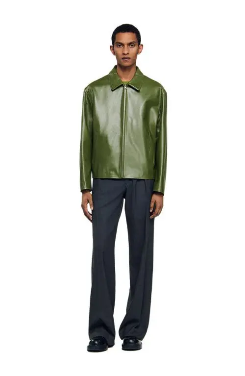 Sandro Zip-up Leather Jacket - Lime