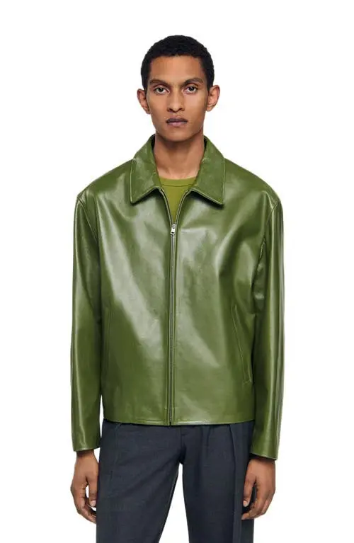 Sandro Zip-up Leather Jacket - Lime