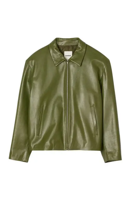 Sandro Zip-up Leather Jacket - Lime