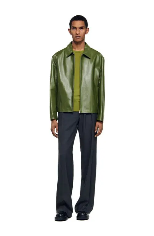 Sandro Zip-up Leather Jacket - Lime