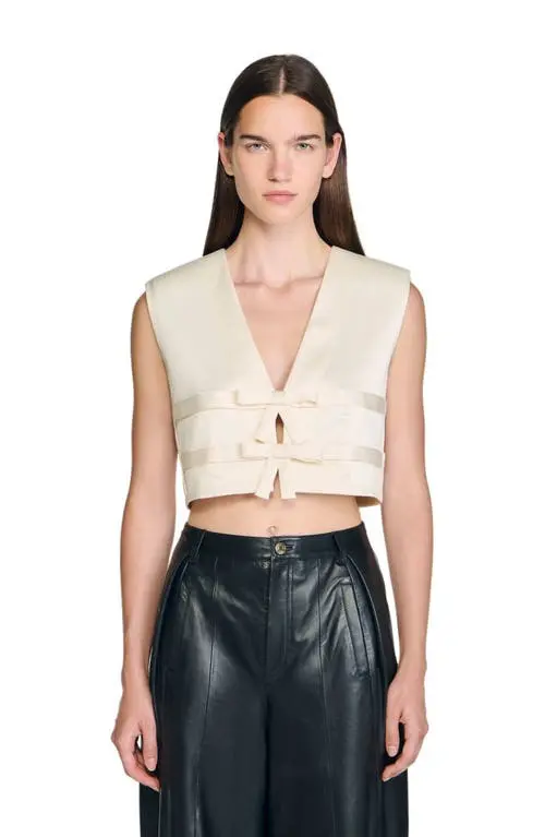 Sandro Sleeveless Satin Crop Top