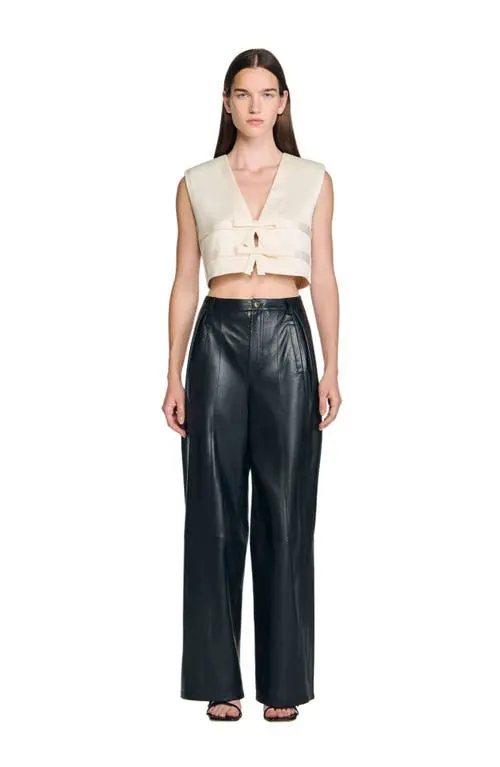 Sandro Sleeveless Satin Crop Top