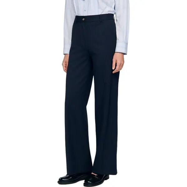 Sandro Minimal Pinstriped Trousers - Navy Blue
