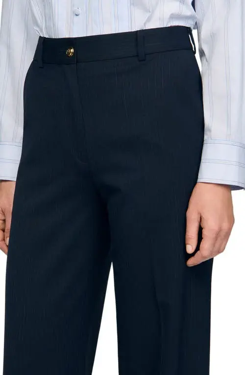 Sandro Minimal Pinstriped Trousers - Navy Blue