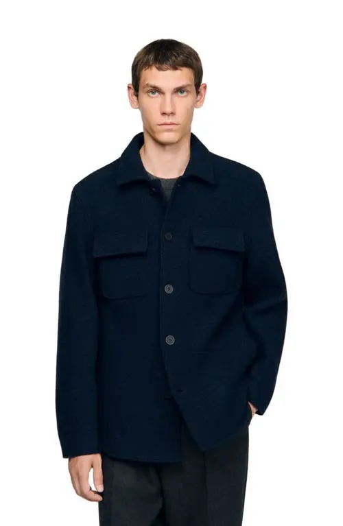 Sandro Virgin Wool Overshirt - Midnight Blue