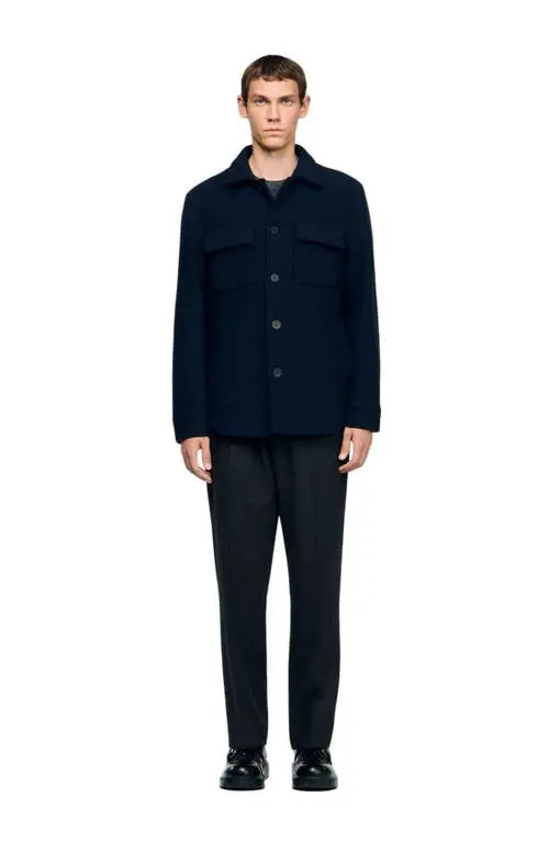 Sandro Virgin Wool Overshirt - Midnight Blue