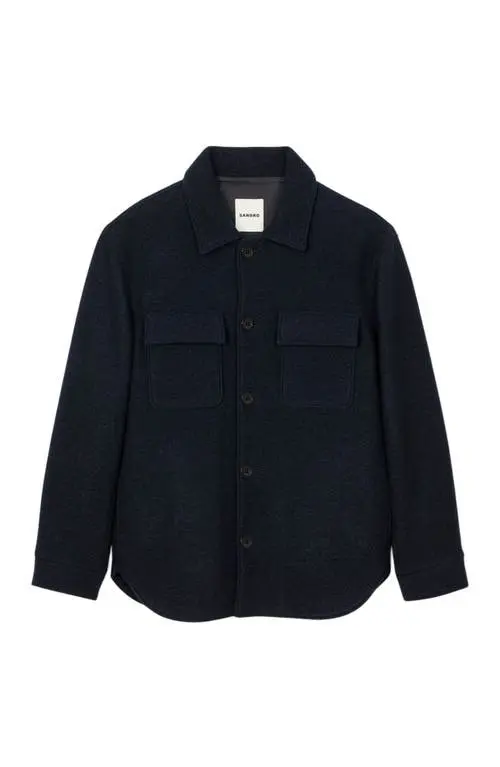 Sandro Virgin Wool Overshirt - Midnight Blue