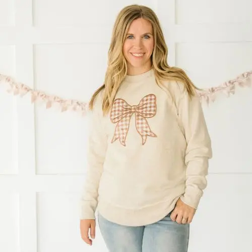 SWEET WINK Gingham Bow Patch Sweatshirt