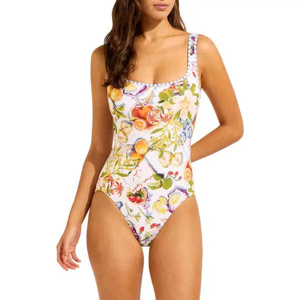 Seafolly Floral Print One-piece Swimsuit - White