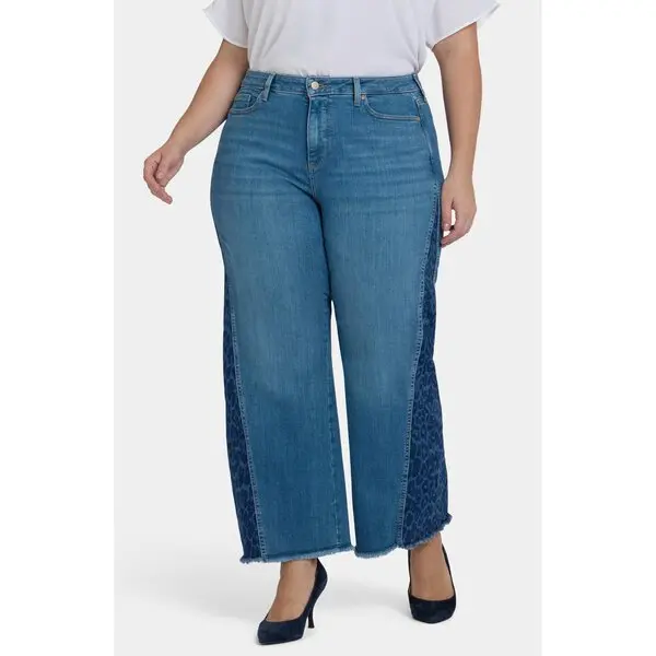 NYDJ Teresa Frayed Two-tone Wide Leg Jeans - Leopard Crest