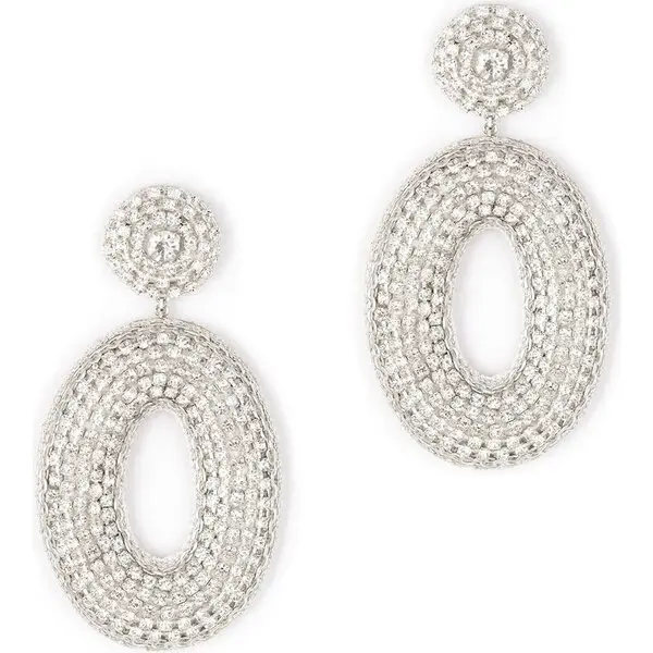 Deepa Gurnani Odeya Crystal Drop Earrings - Silver