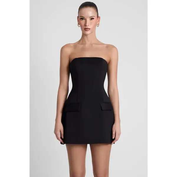LEAU Strapless Mini Dress With Faux Pocket - Black