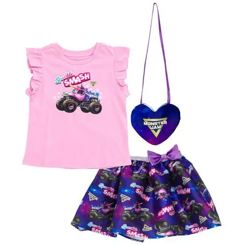 MONSTER JAM Sparkle Smash Tank Top, Skirt & Bag Set - Pink