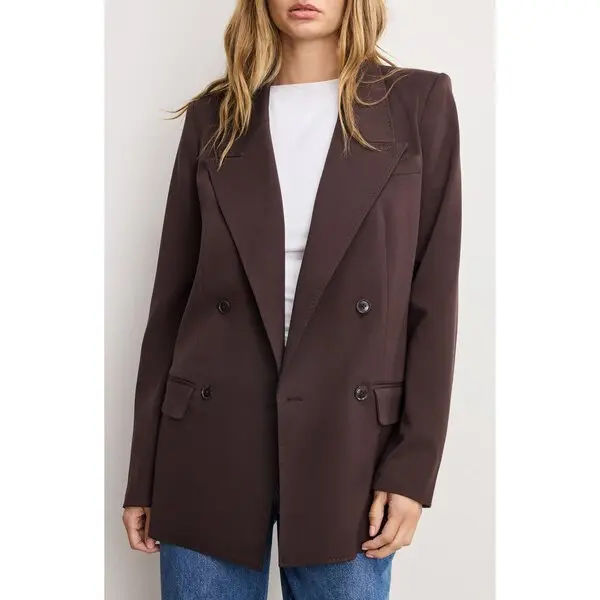 Good American Essential Double-breasted Blazer - Dark Chocolate