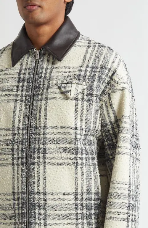 Bottega Veneta Bouclé Check Wool-blend Jacket With Leather Trim