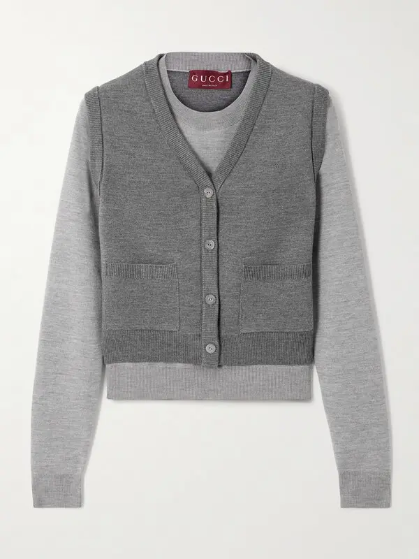 Gucci Layered Wool And Silk-blend Sweater - Gray