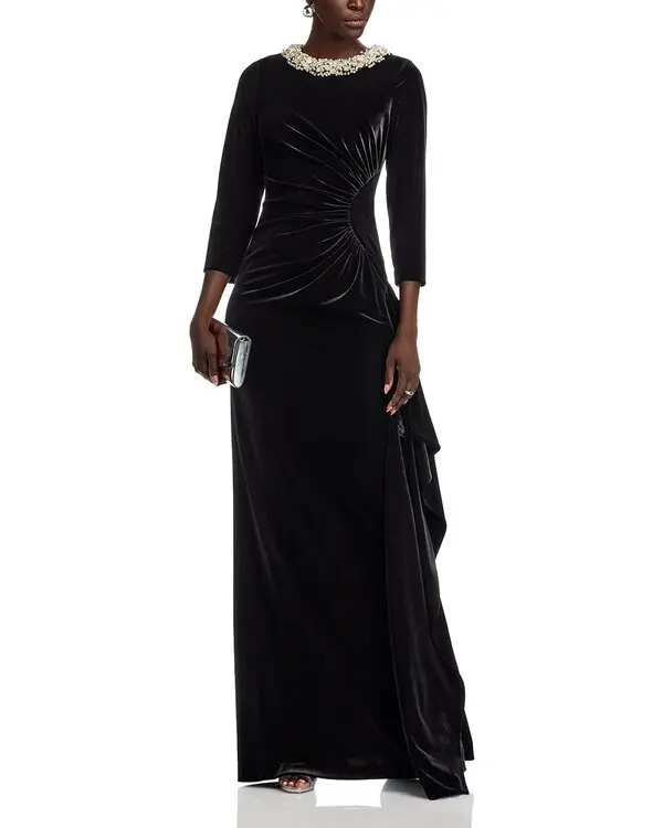 Rickie Freeman For Teri Jon Velvet Jeweled Collar Gown In Black - 20% Off |  Editorialist