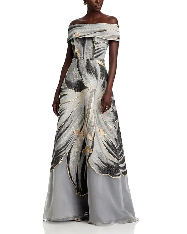 Rickie Freeman For Teri Jon Jacquard Gown - Grey Multi - 40% Off |  Editorialist
