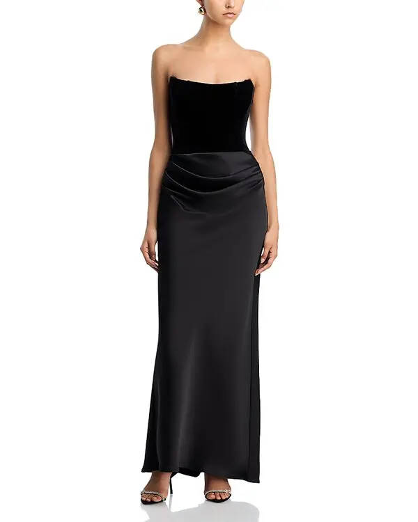Aqua Strapless Velvet Bodice Gown